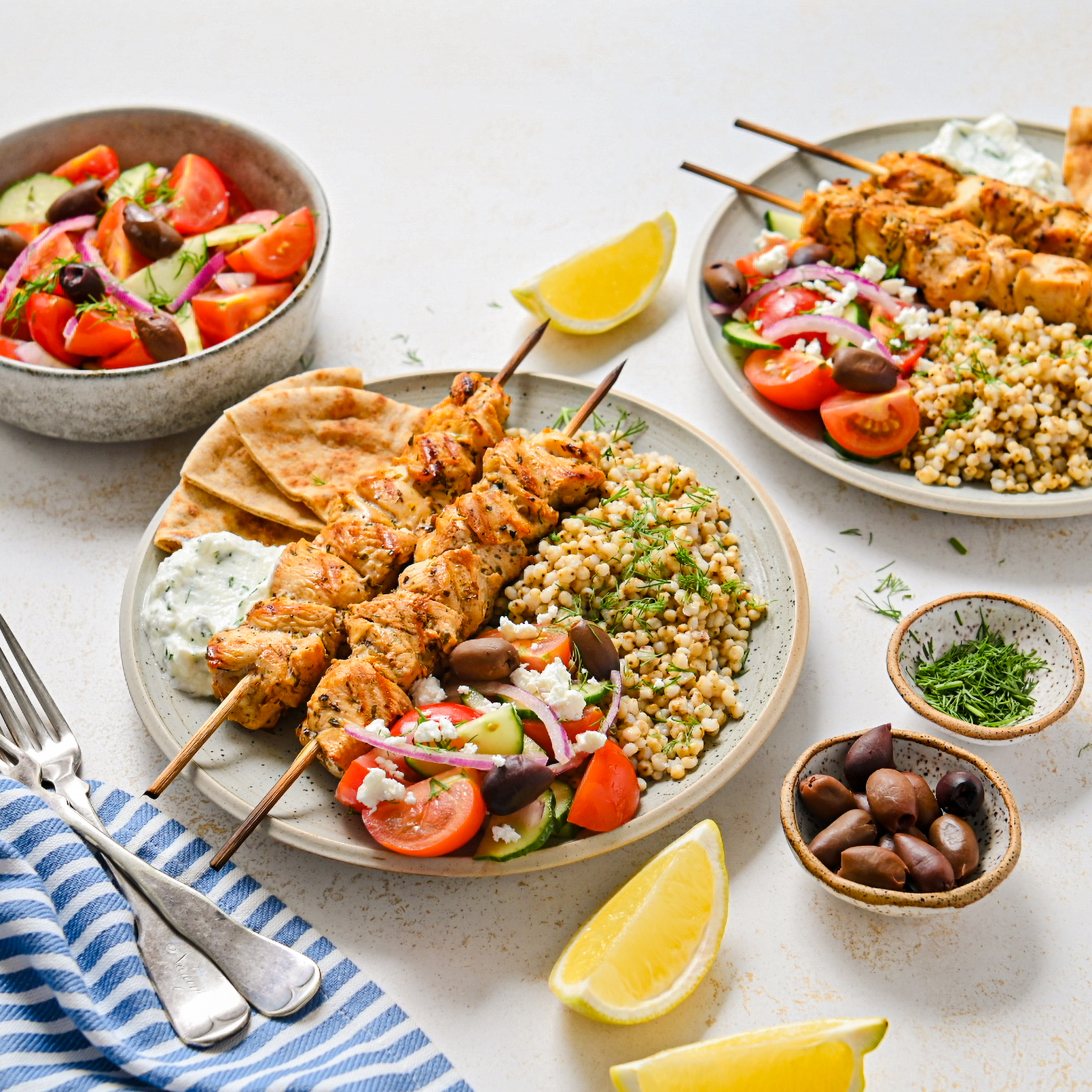 Greek Chicken Souvlaki Platter with Herbed Sorghum - Sorghum Checkoff